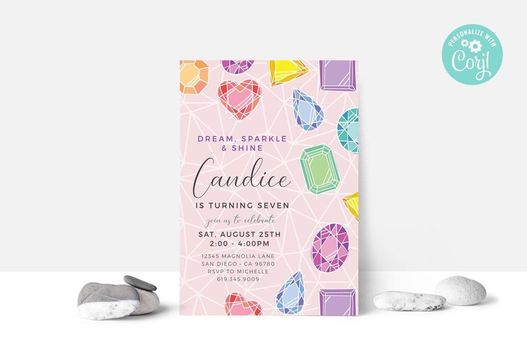 EDITABLE Gemstone Birthday Invitation, Dream Sparkle and Shine Party ...