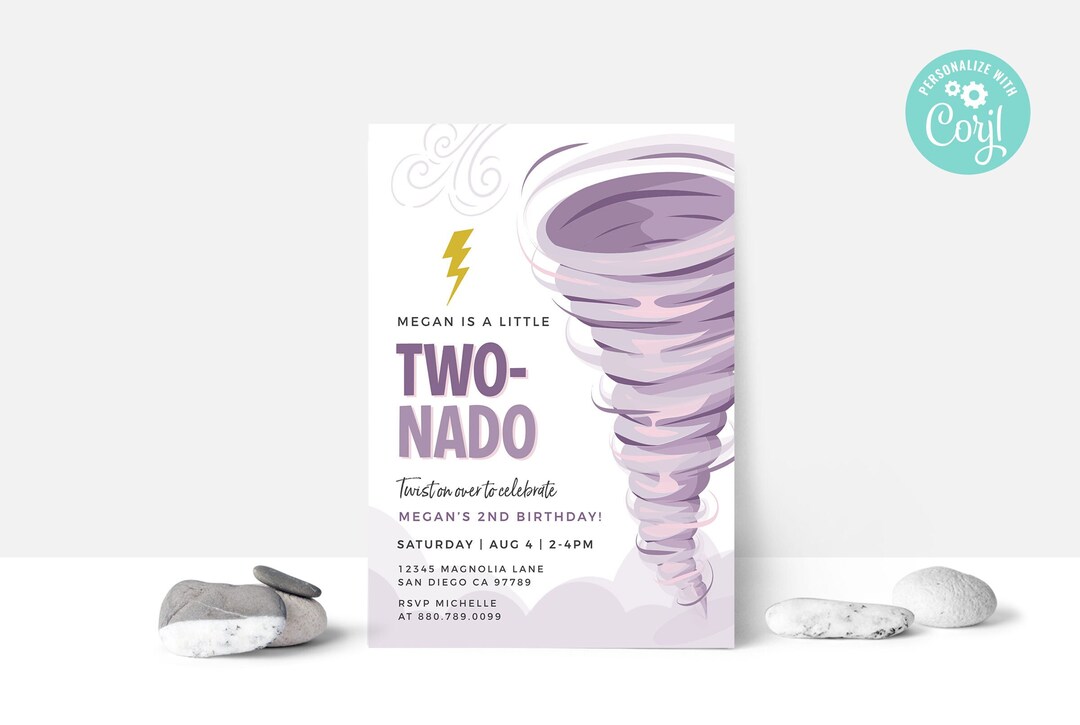 EDITABLE Girl Tornado Two-nado Birthday Invitation • Two Year Old ...