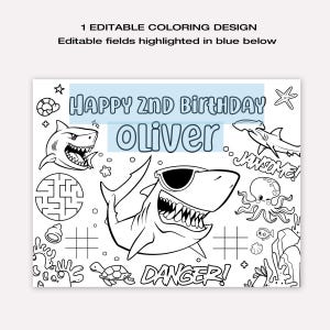 EDITABLE Shark Birthday Party Coloring Page • Shark Activity Sheet ...