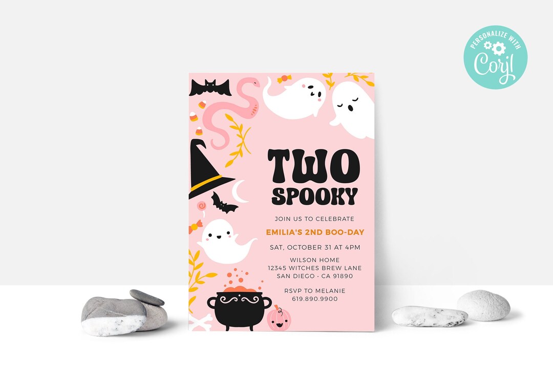 Two Spooky Halloween Birthday Invitation, Groovy, Modern, Second ...