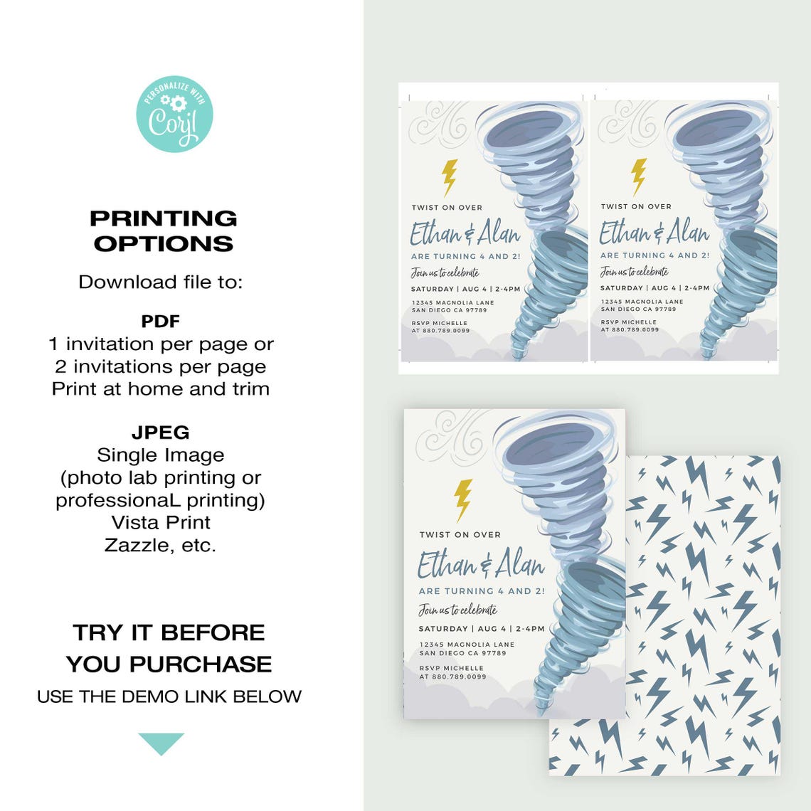 EDITABLE Tornado Joint Birthday Invitation • Tornado Joint Party ...