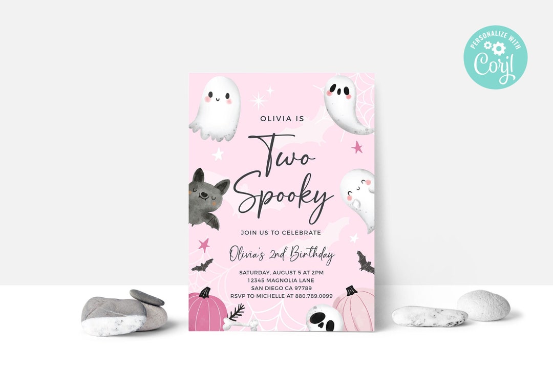 Two Spooky Birthday Invitation Watercolor , Second Birthday, Halloween ...