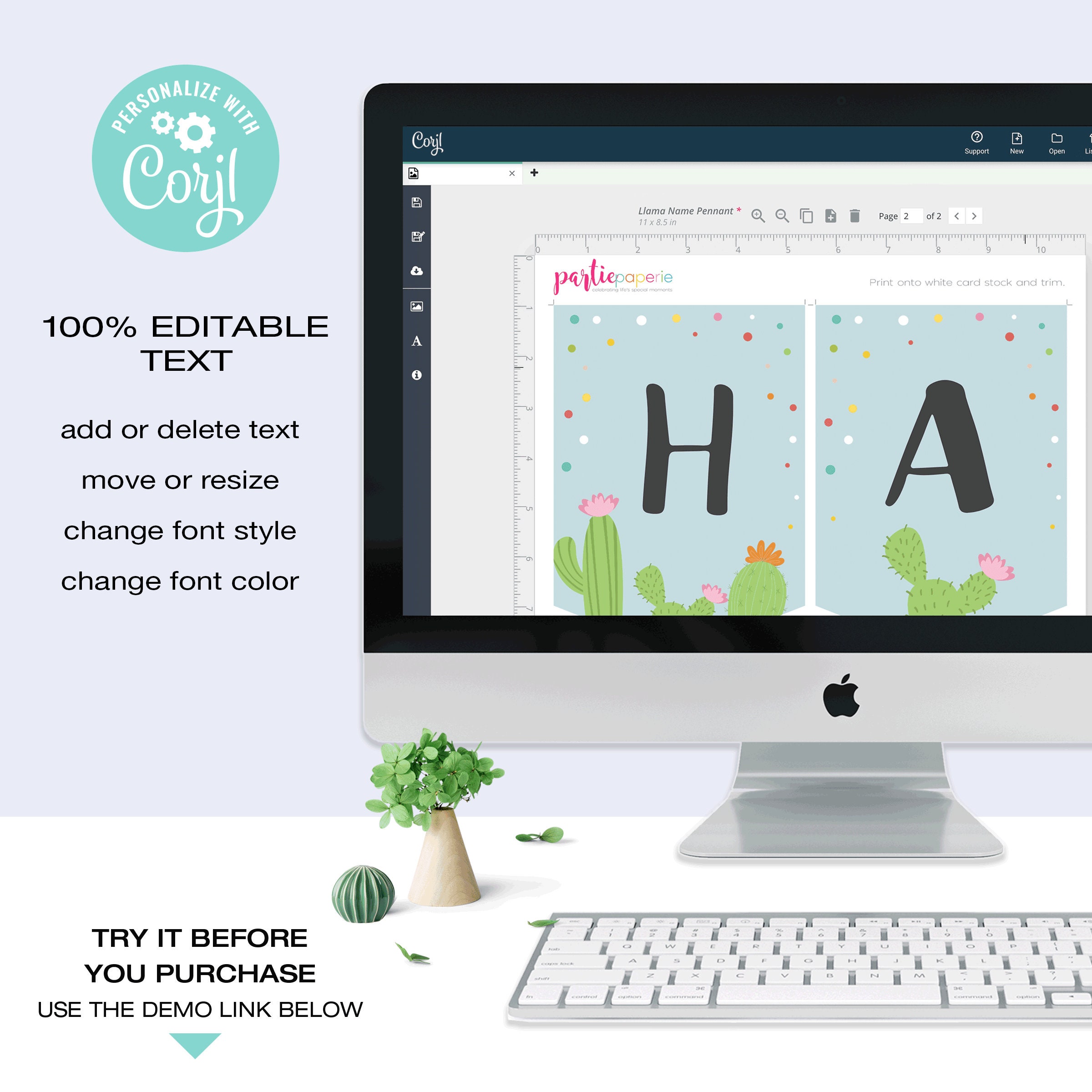 Llama Happy Birthday Banner and Bonus Editable Name Pennant / | Etsy