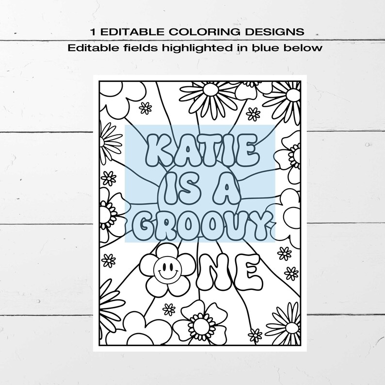 EDITABLE One Groovy Girl Coloring Page 1 Designs 8.5 X 11 - Etsy
