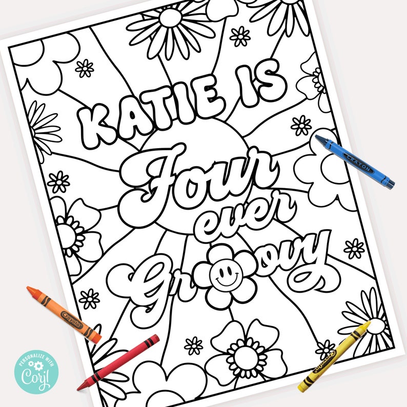 EDITABLE FOUR Ever GROOVY Girl Coloring Page fourever Groovy - Etsy