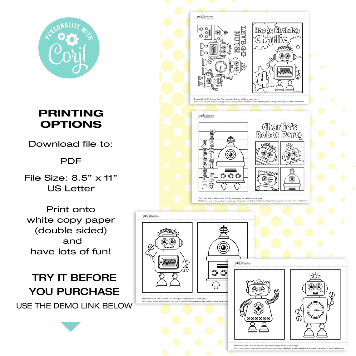 EDITABLE Robot Mini Coloring Book 8 Designs/4 Pages - Etsy