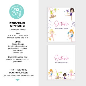 EDITABLE Gymnastics Birthday Party Signs 8" X 10" • Pinwheels • Gym ...