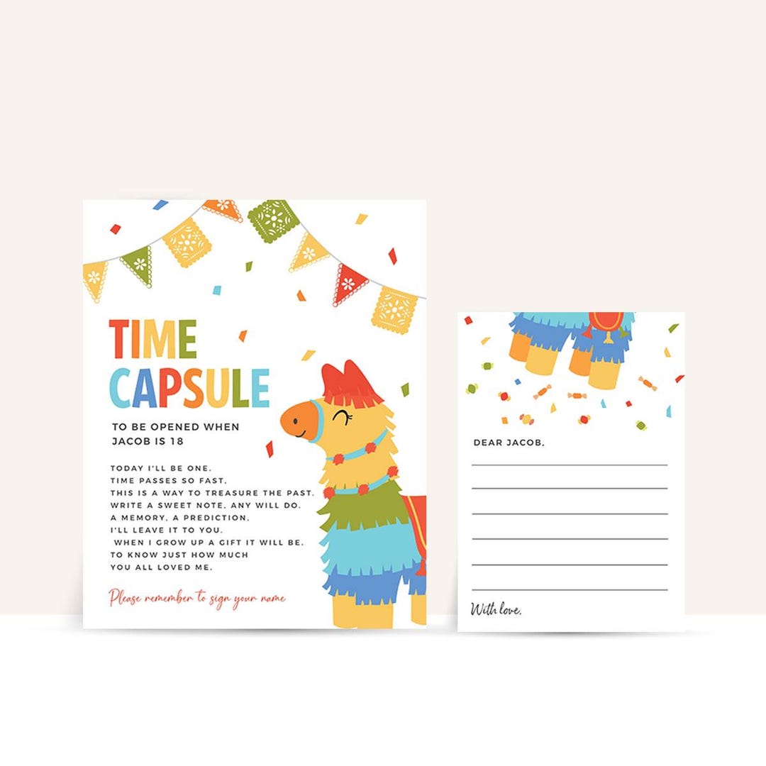 Fiesta • Piñata Birthday Party Time Capsule Sign and Notecard | Modern ...