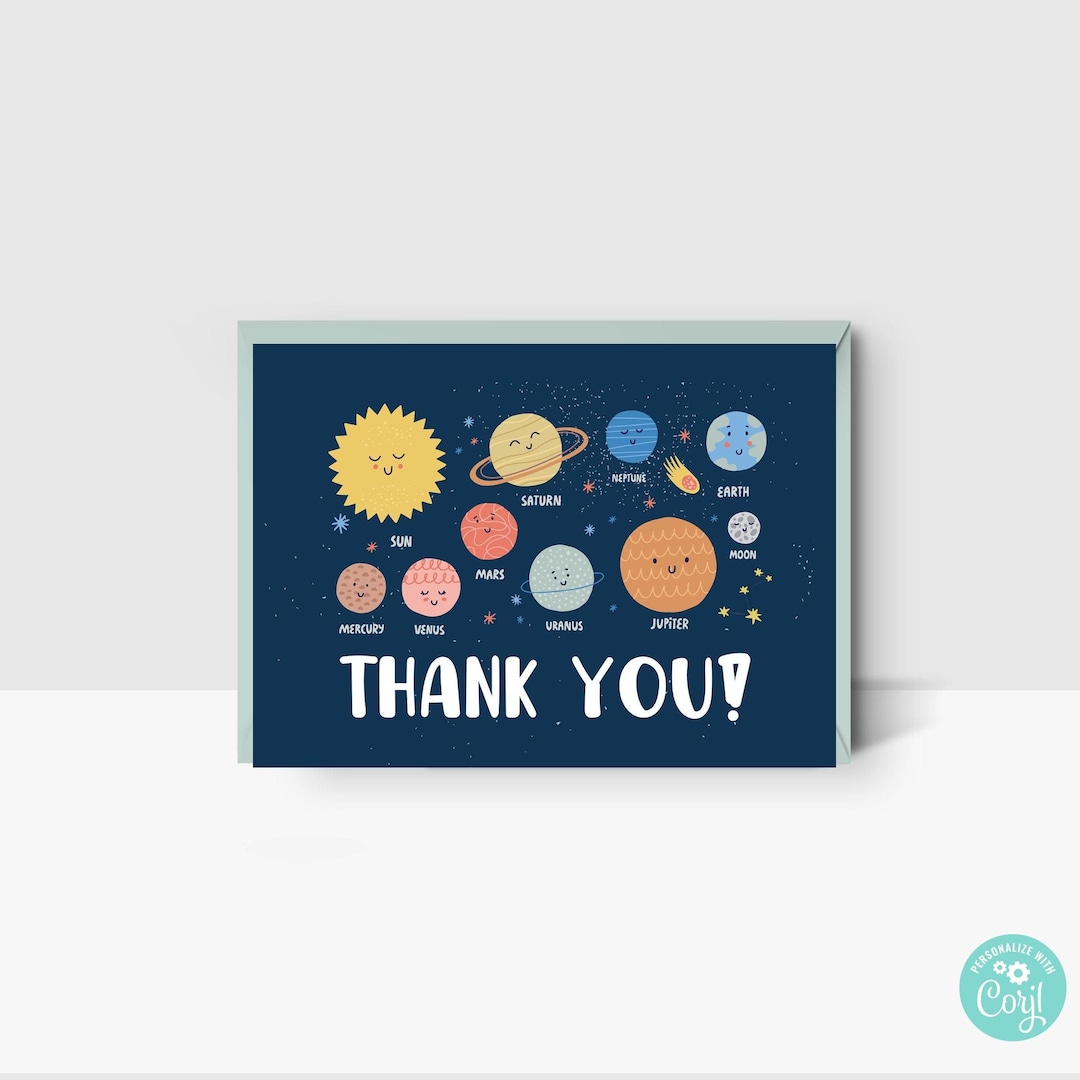 EDITABLE Space Thank You Card / Folded and Flat / Solar System Thank ...