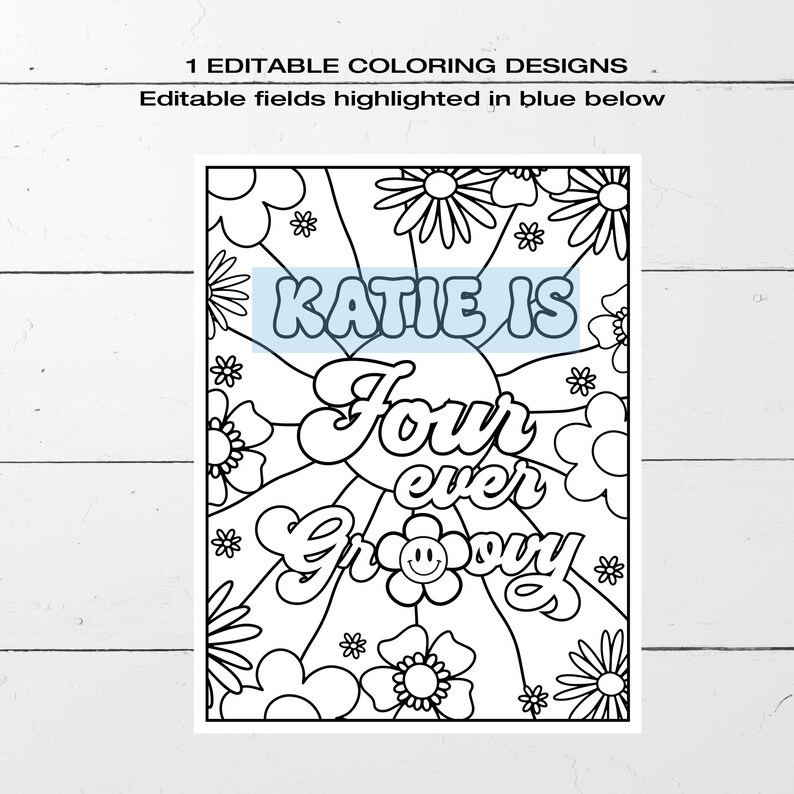 EDITABLE FOUR Ever GROOVY Girl Coloring Page fourever Groovy - Etsy