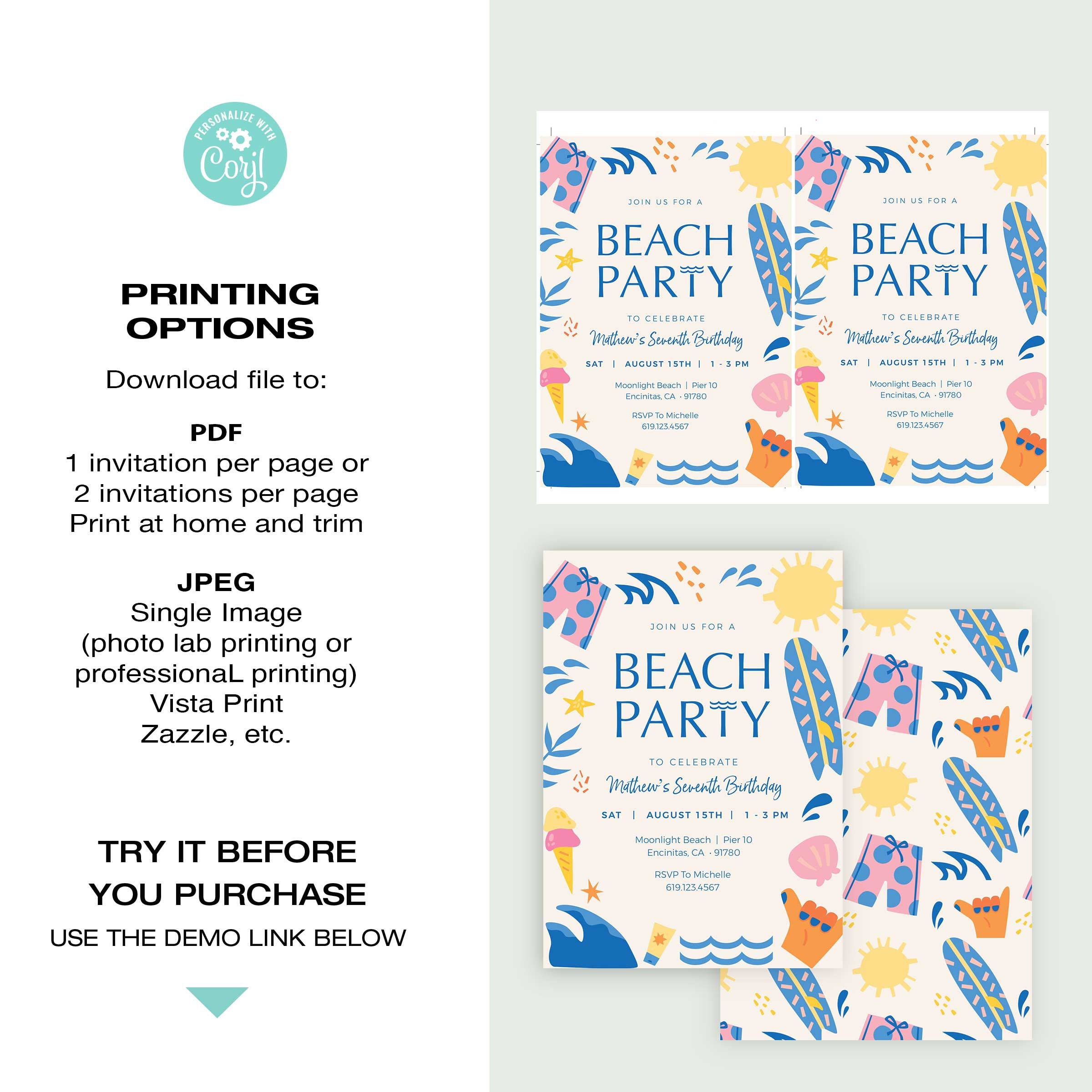 EDITABLE Beach Party Birthday Party Invitation, Beach Party, Summer ...