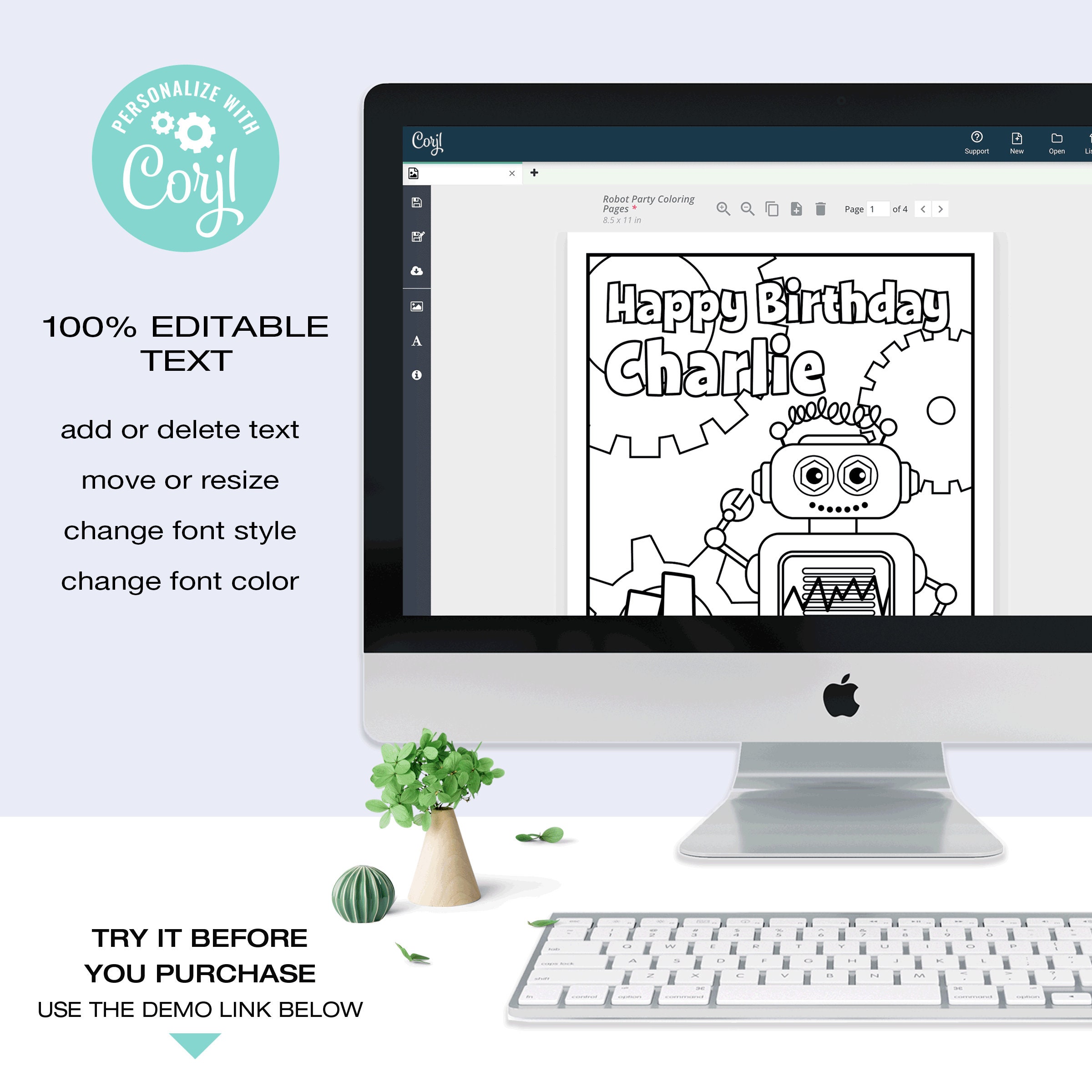 EDITABLE Robot Coloring Pages 4 Designs 8.5 X 11 Coloring | Etsy