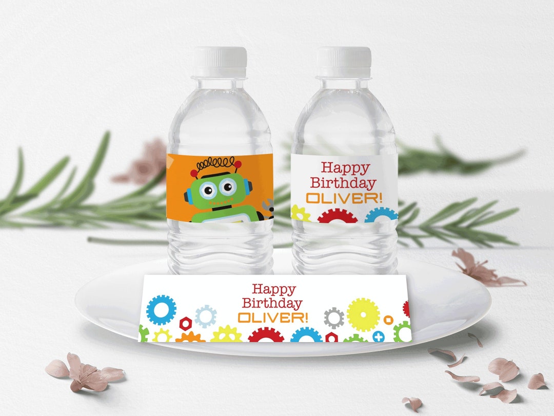 EDITABLE Printable Robot Water Bottle Labels / Robot Party Bottle ...