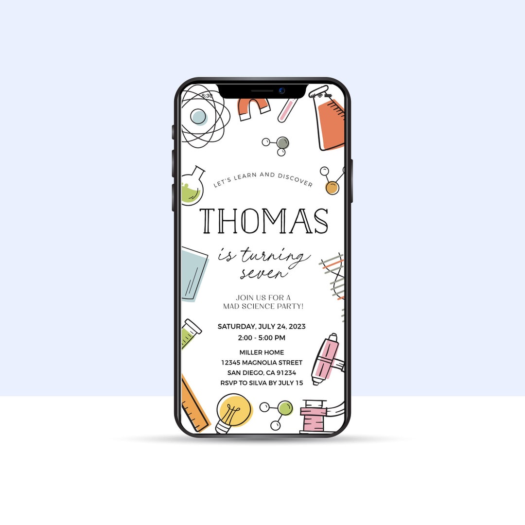 EDITABLE Science Birthday EVITE Invitation, Electronic Phone Text ...