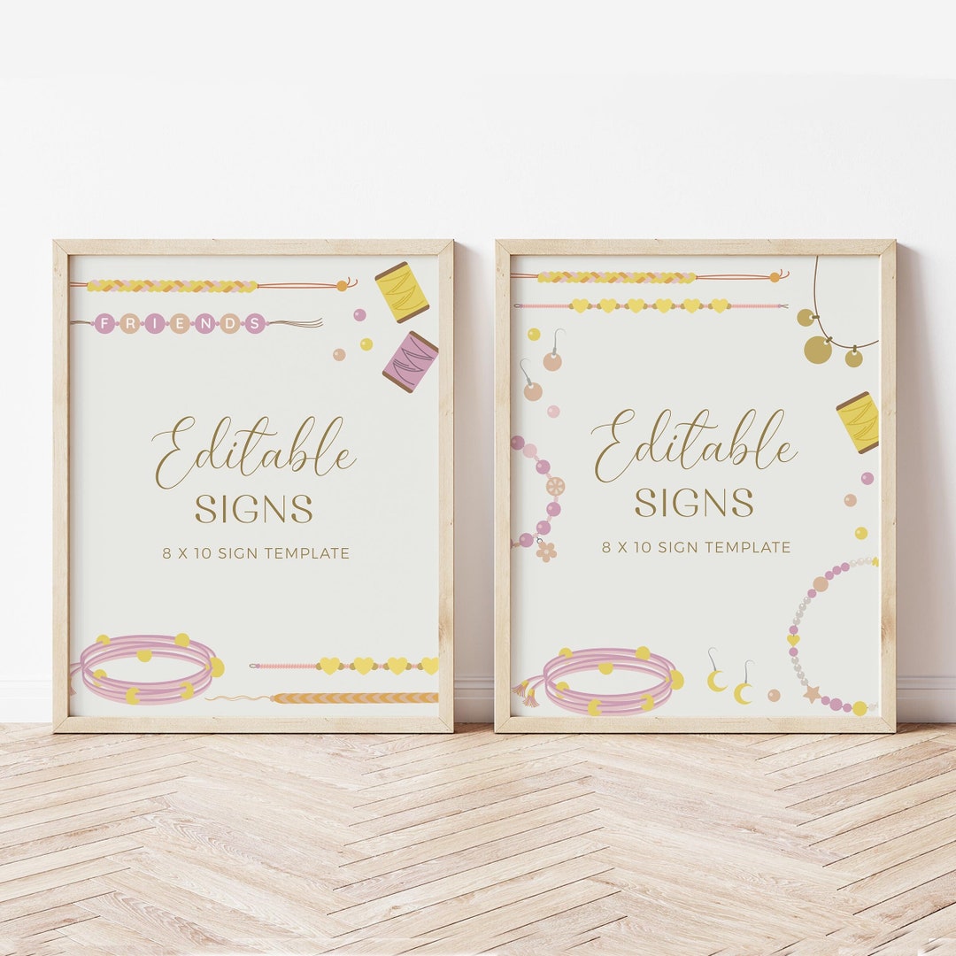 EDITABLE Jewelry Making Birthday Party Signs 8" X 10" • jewelry Party ...
