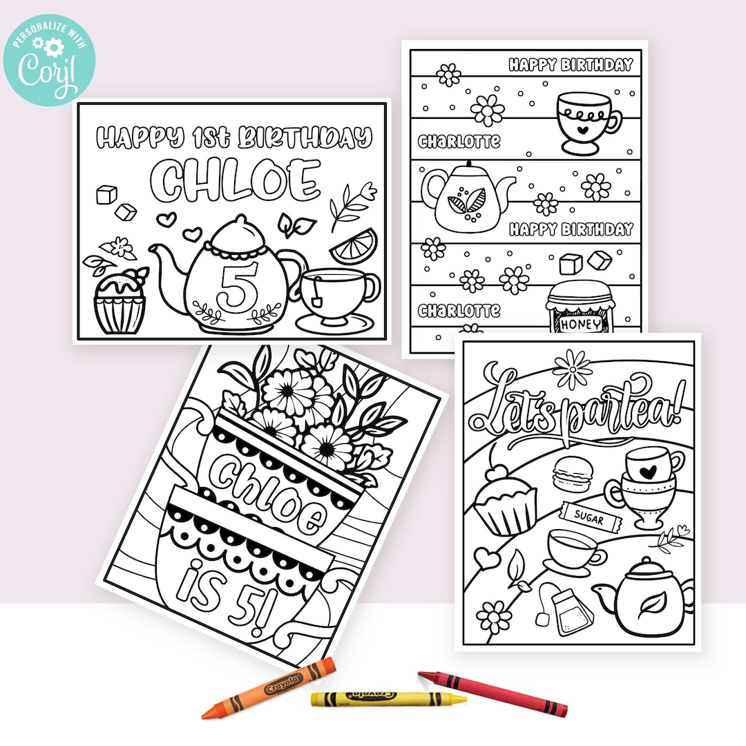 EDITABLE Tea Party Coloring Pages • 4 Coloring Pages (3 Editable ...