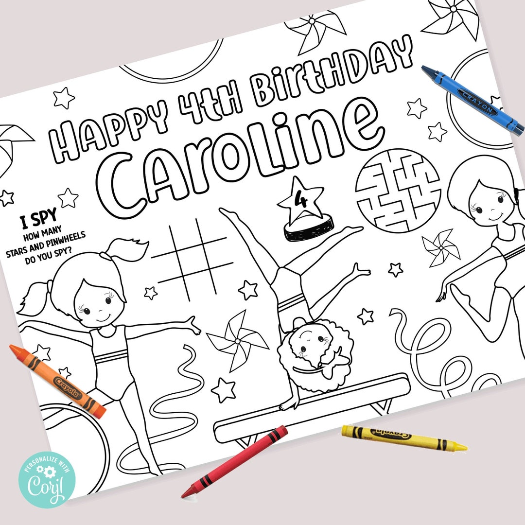 EDITABLE Gymnastics Birthday Coloring Page • Activity Sheet • Coloring ...