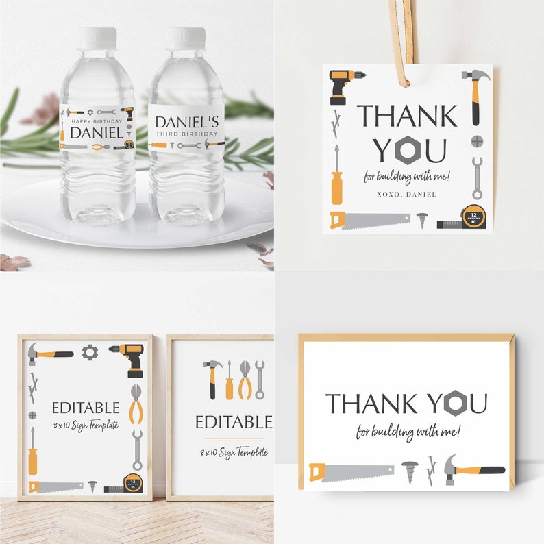 EDITABLE Builder Birthday Thank You Card, Handyman, Construction Thank ...