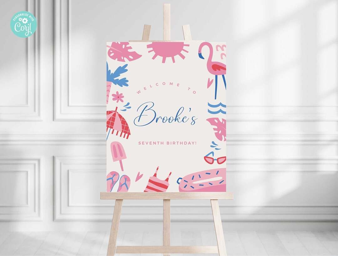 EDITABLE Pool Party Welcome Poster • Welcome Sign | 16x20, 18x24, 22x28 ...