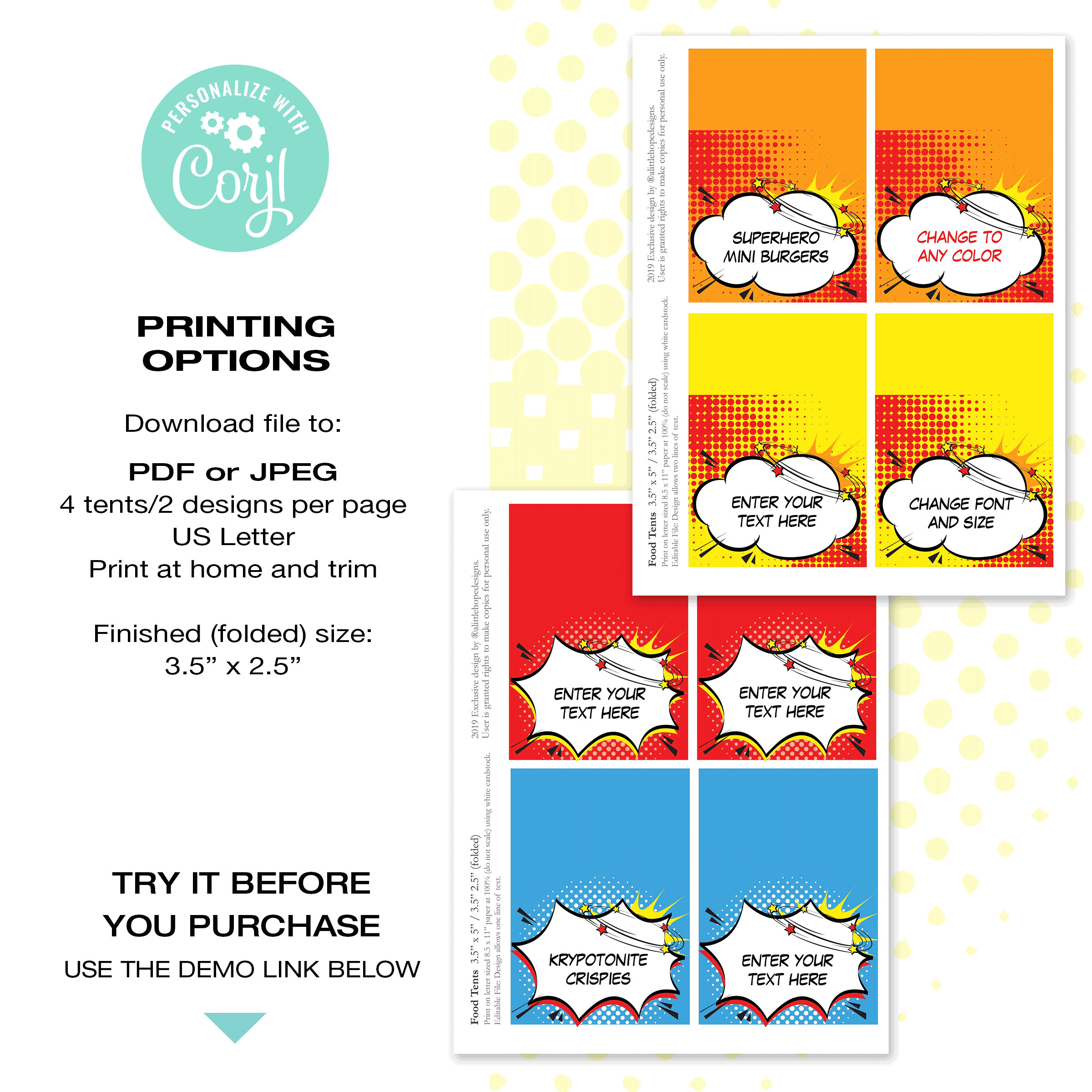 EDITABLE Printable Superhero Folding Buffet Card Food Label - Etsy Canada