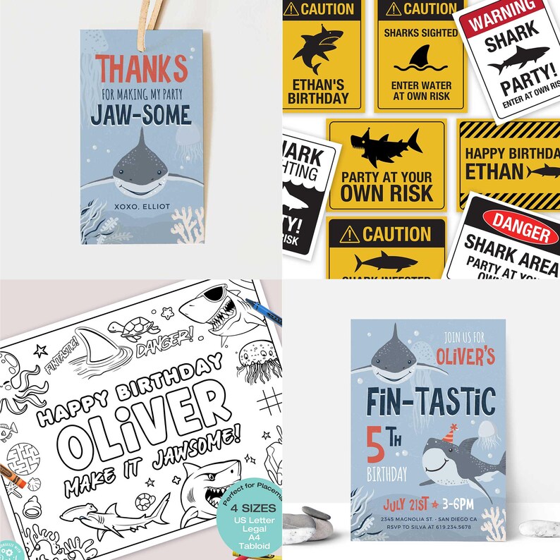 EDITABLE Shark Thank You Tag • Favor Tag • Fin-tastic, Jaw-some Time ...