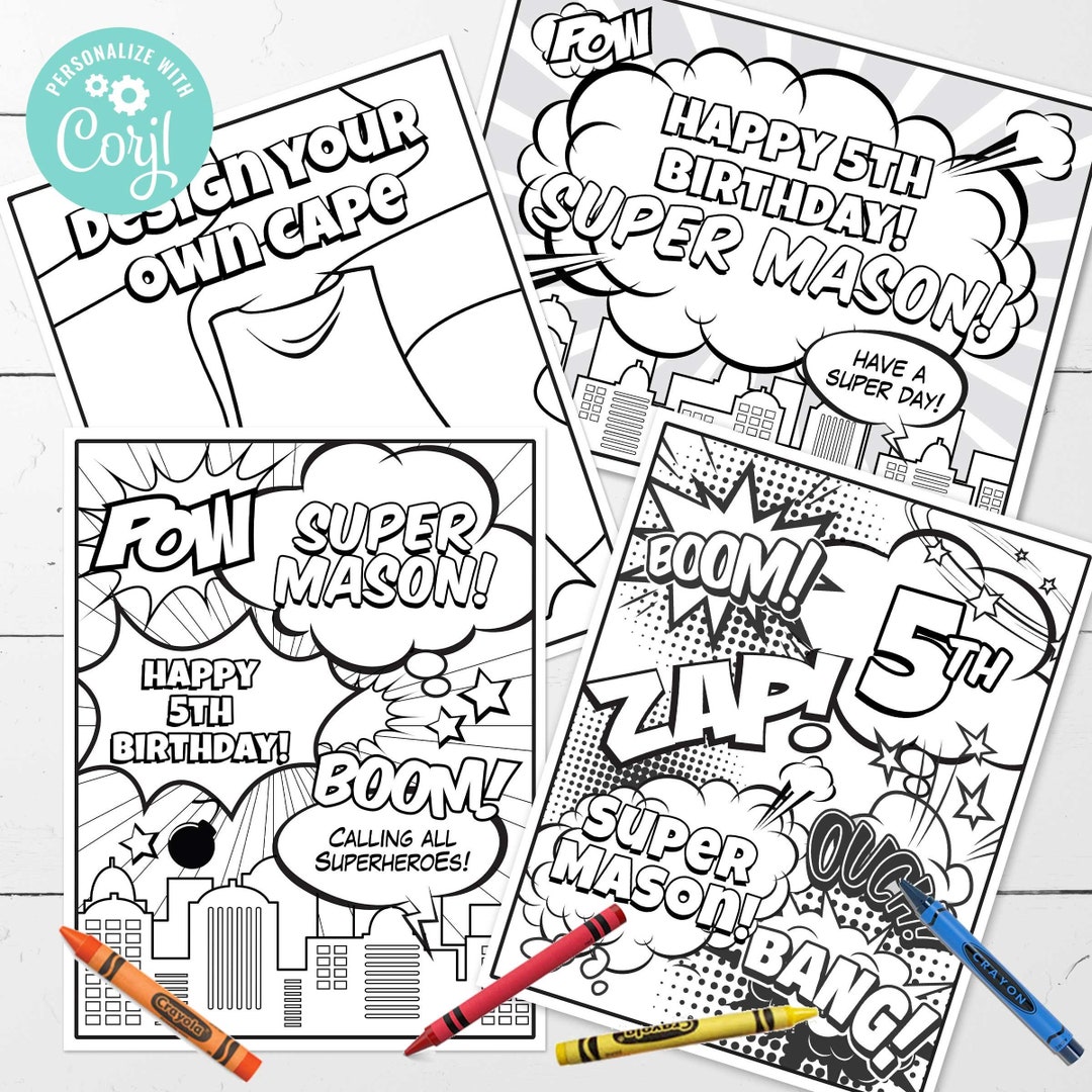 EDITABLE Superhero Coloring Pages • 4 Designs 8.5 X 11 | Birthday ...