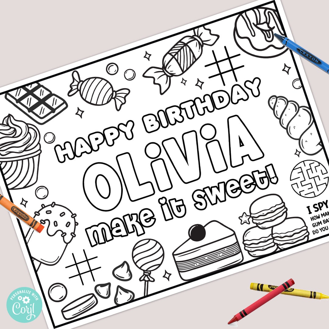 EDITABLE Sweet Birthday Coloring Pages • 3 Sizes: Letter, A4, Tabloid ...