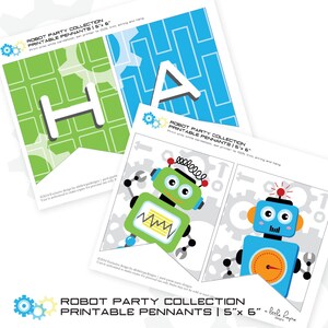 Robot Happy Birthday Pennant | Robot Banner| Printable Pennant ...