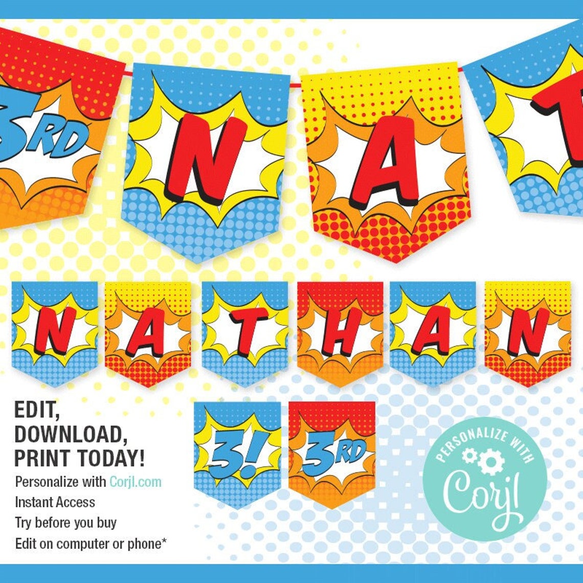 EDITABLE Superhero Pennant | Superhero Banner | Party Decoration ...