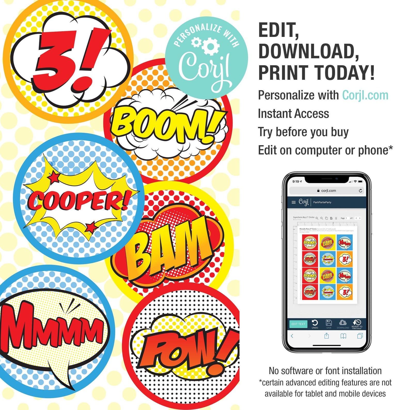 EDITABLE Printable Superhero 2 AND 4 Circles / - Etsy