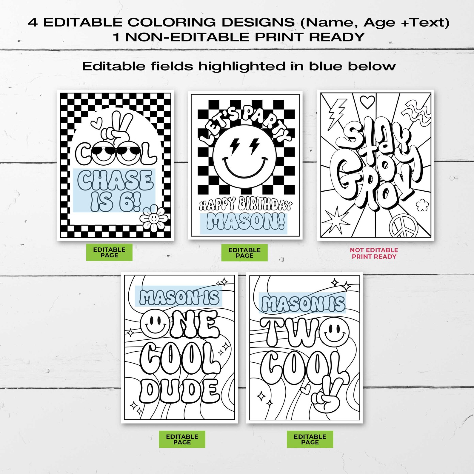 EDITABLE Cool | Cool Dude • Groovy Coloring Pages • 5 Designs 8.5 X 11 ...