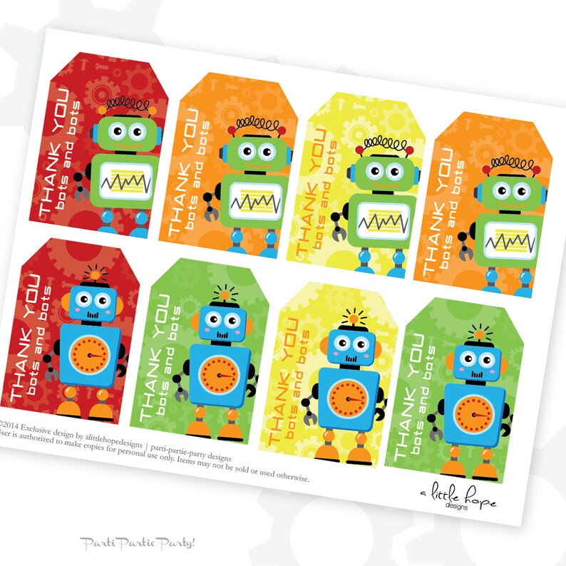 Robot Party Thank You Tag | Robot Favor Tag | Printable Thank You Tag ...