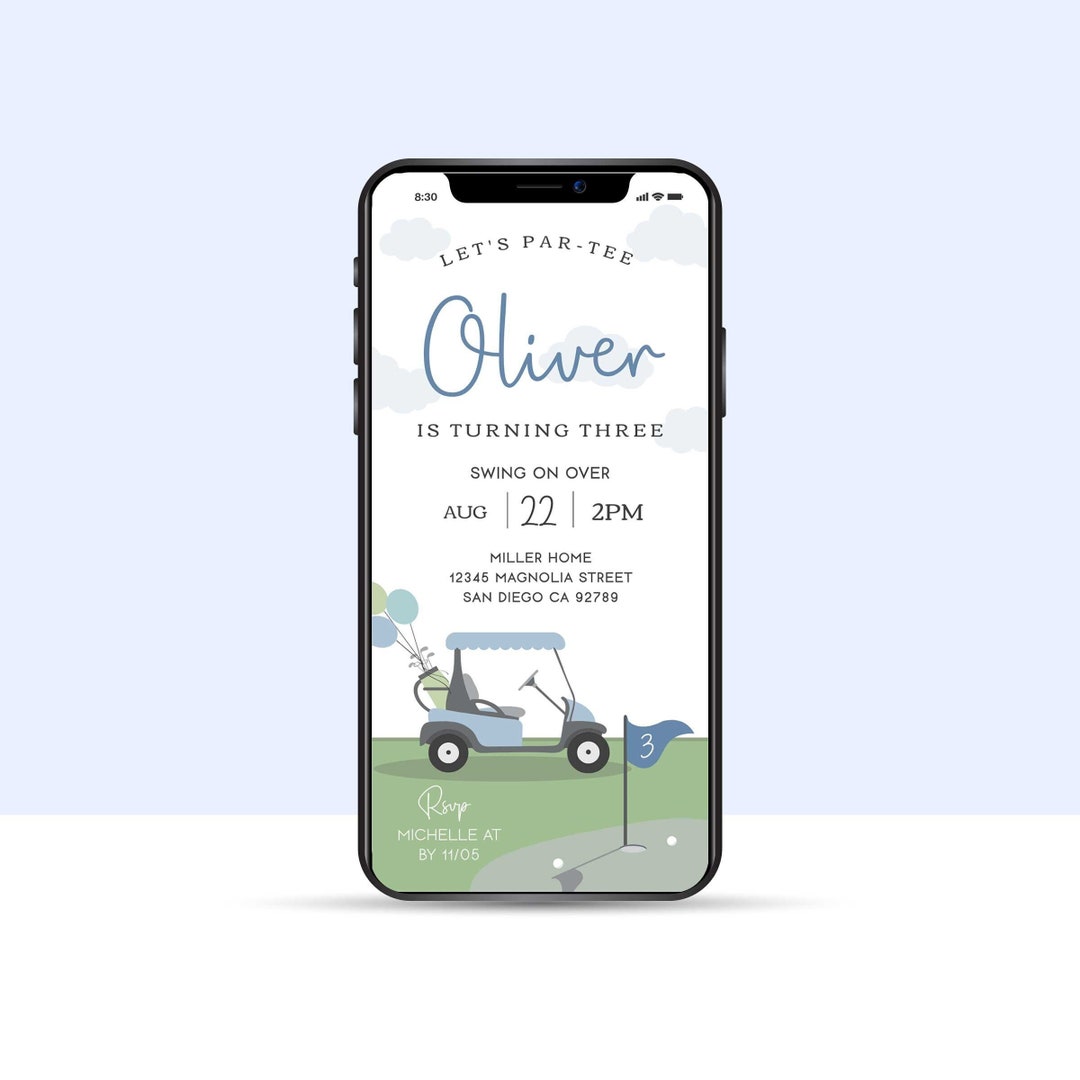 Golf Birthday EVITE Invitation, Electronic Phone Text Invite, Golf Cart ...