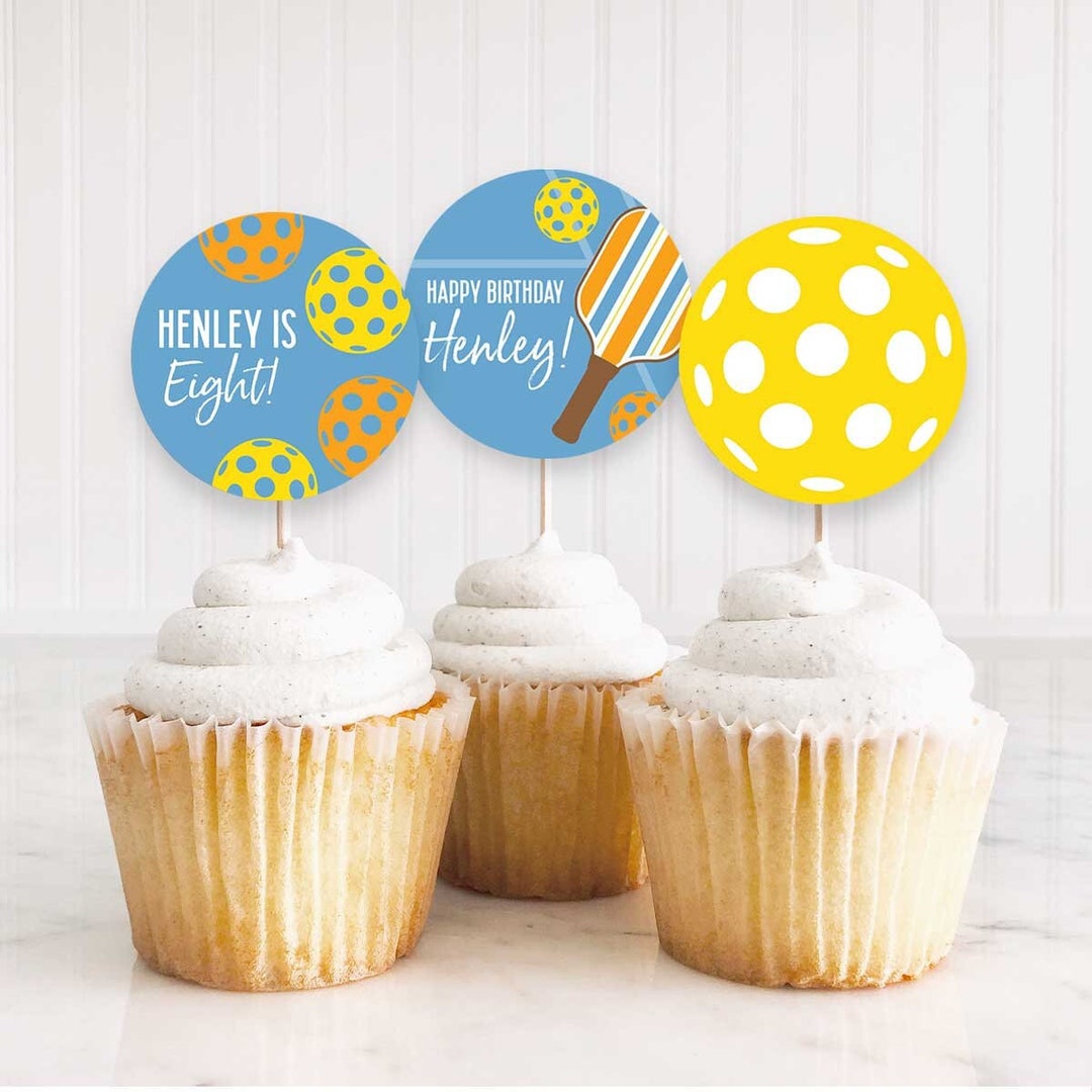 EDITABLE Pickleball Birthday Party Cupcake Toppers, Circle Stickers ...