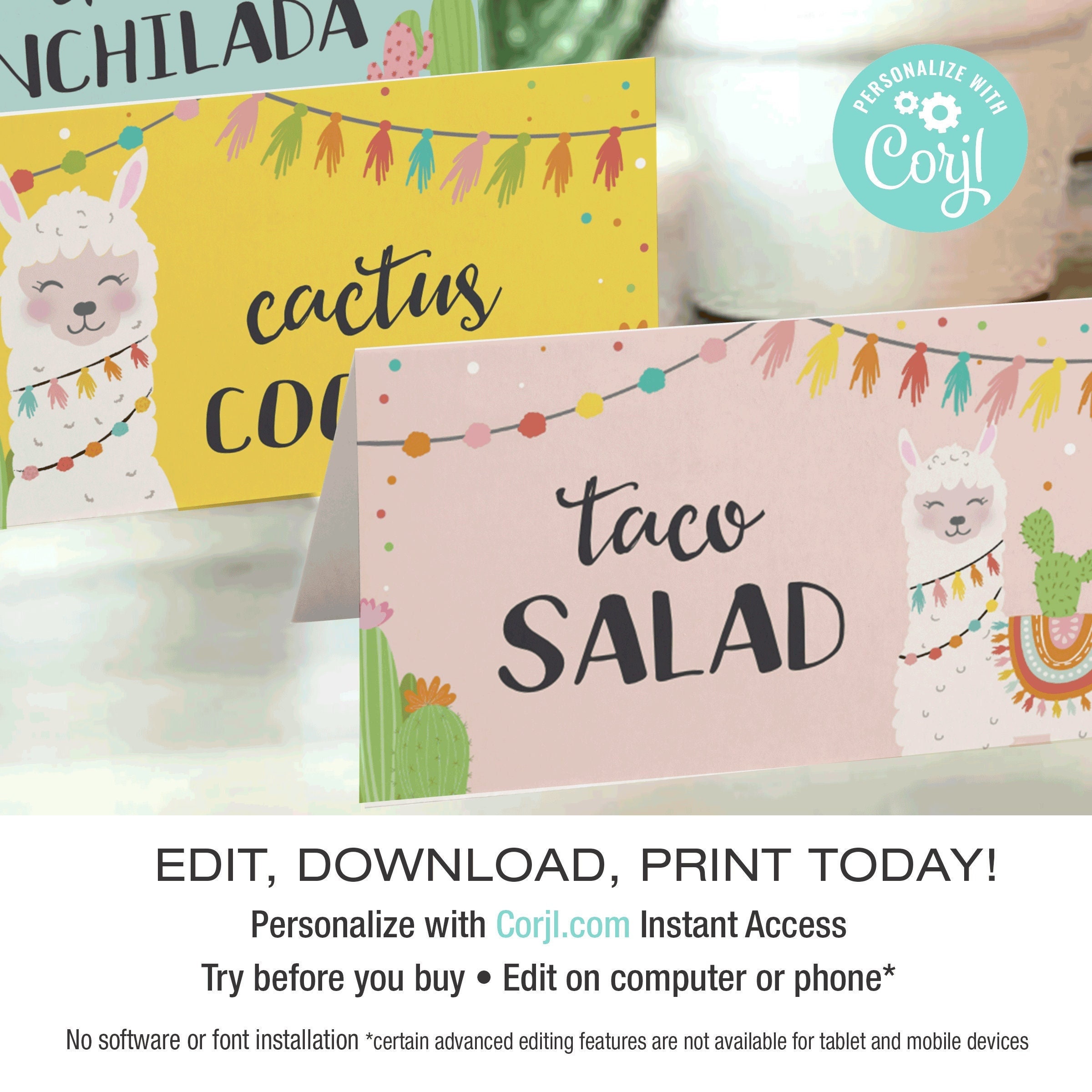 EDITABLE Printable Llama Food Tent | Llama Food Labels, Llama Place ...