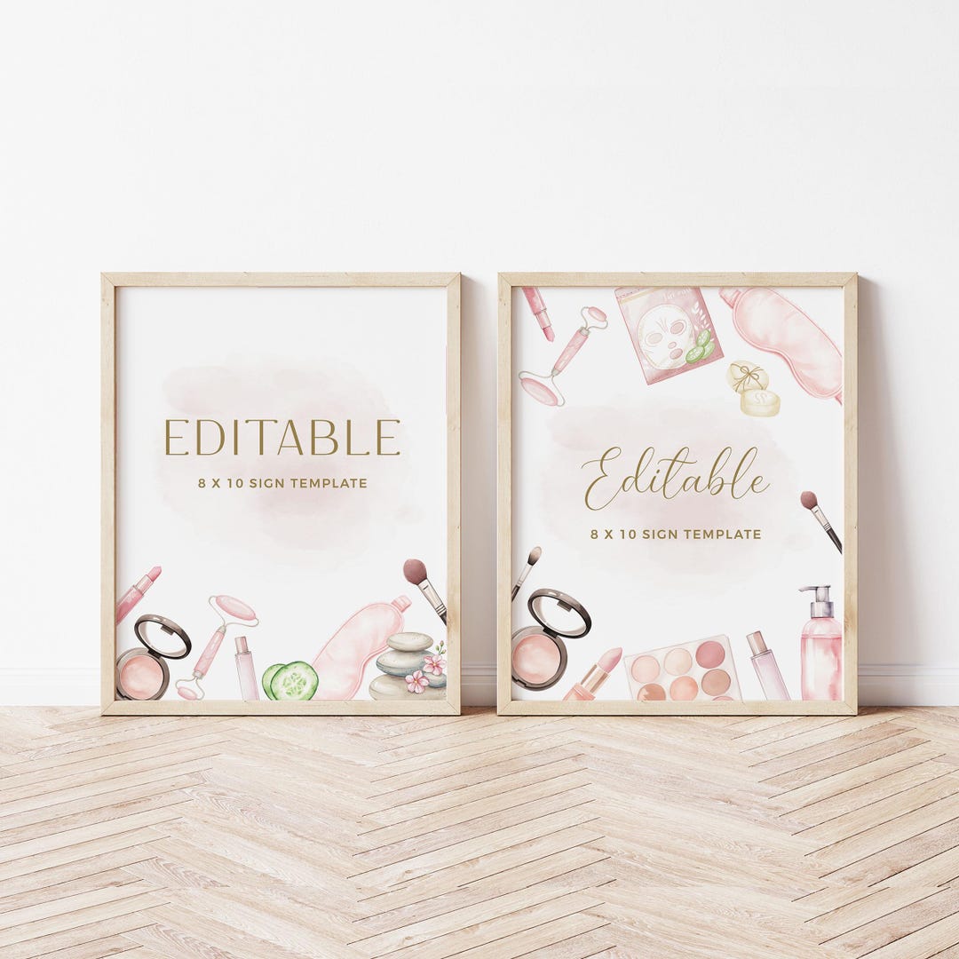 EDITABLE Girl Spa Party Signs 8" X 10" • watercolor Modern Spa Signs ...