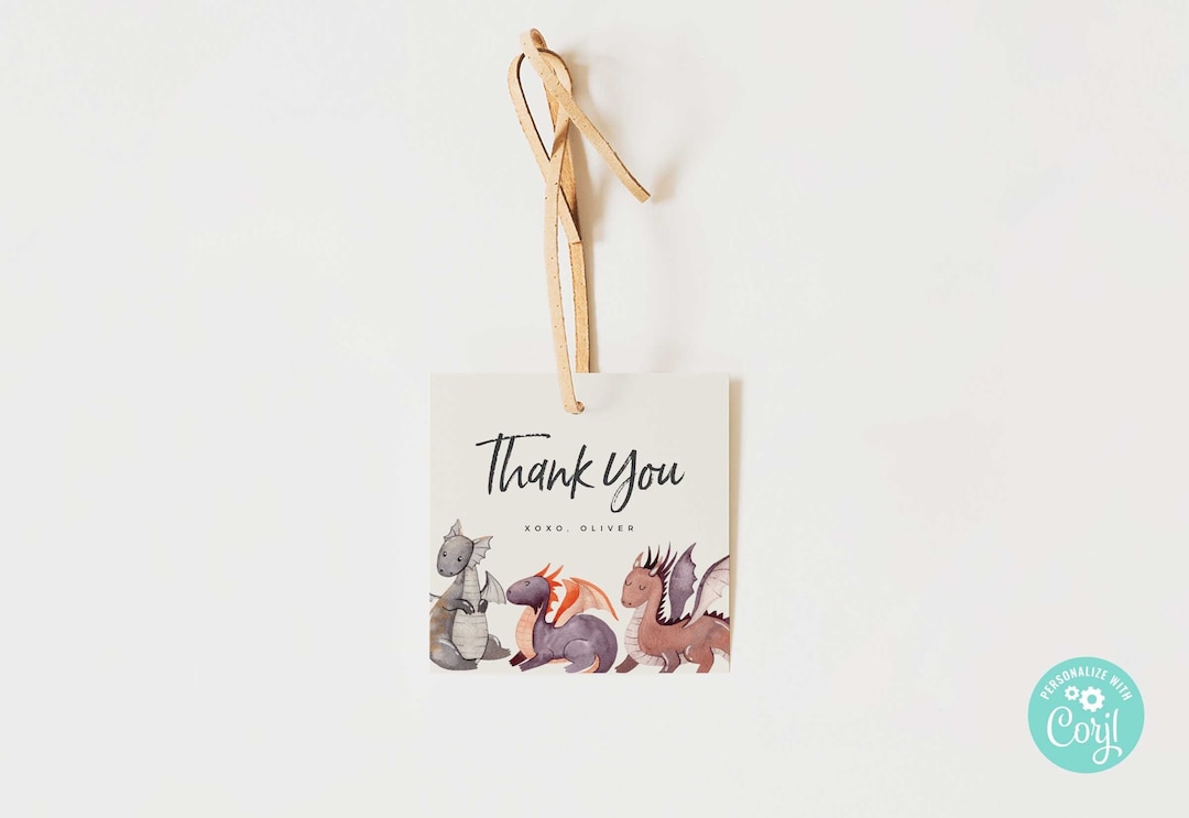 Editable Dragon Thank You Tag | Modern Dragon Thank You Favor Tag ...