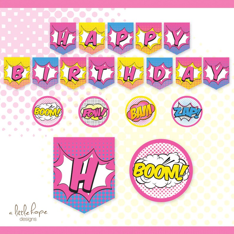 Superhero Girl Happy Birthday Banner / Sign / Pennant / - Etsy
