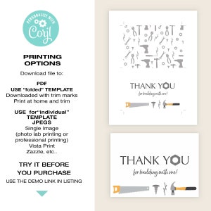 EDITABLE Builder Birthday Thank You Card, Handyman, Construction Thank ...