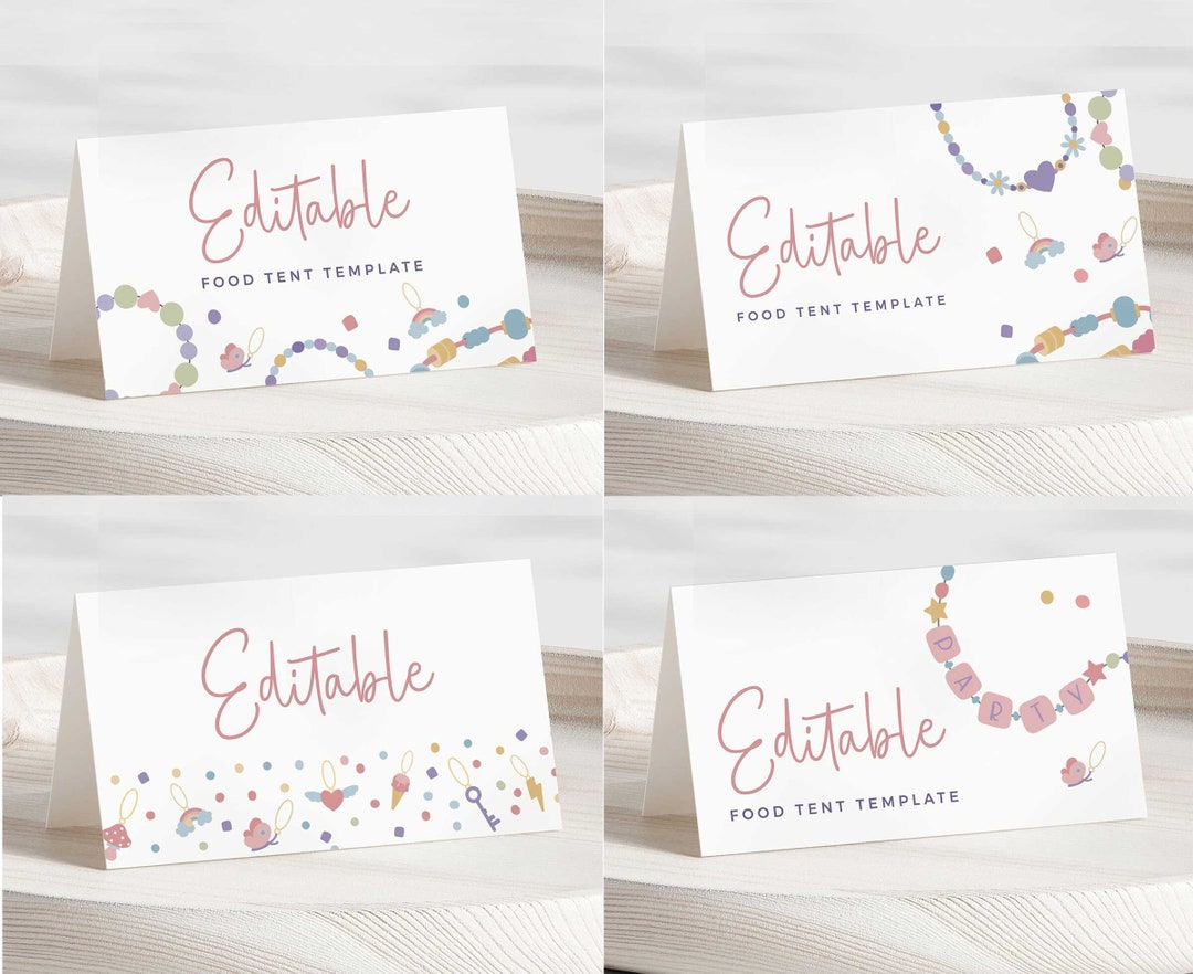 EDITABLE Jewelry Making Birthday Party Food Tents • Table Tents 4 ...