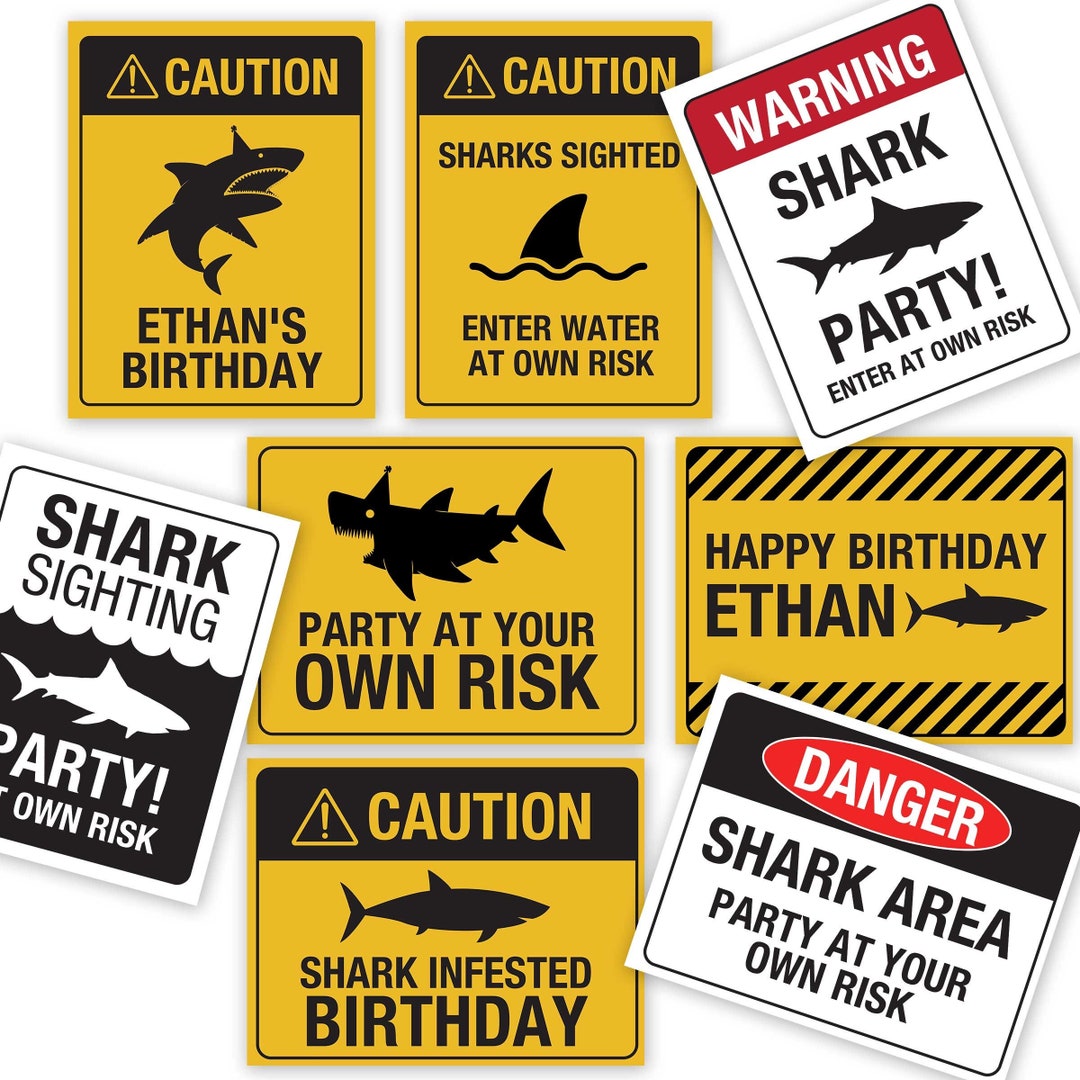 EDITABLE Shark Party Signs • Shark Birthday Signs • Shark Warning Signs ...