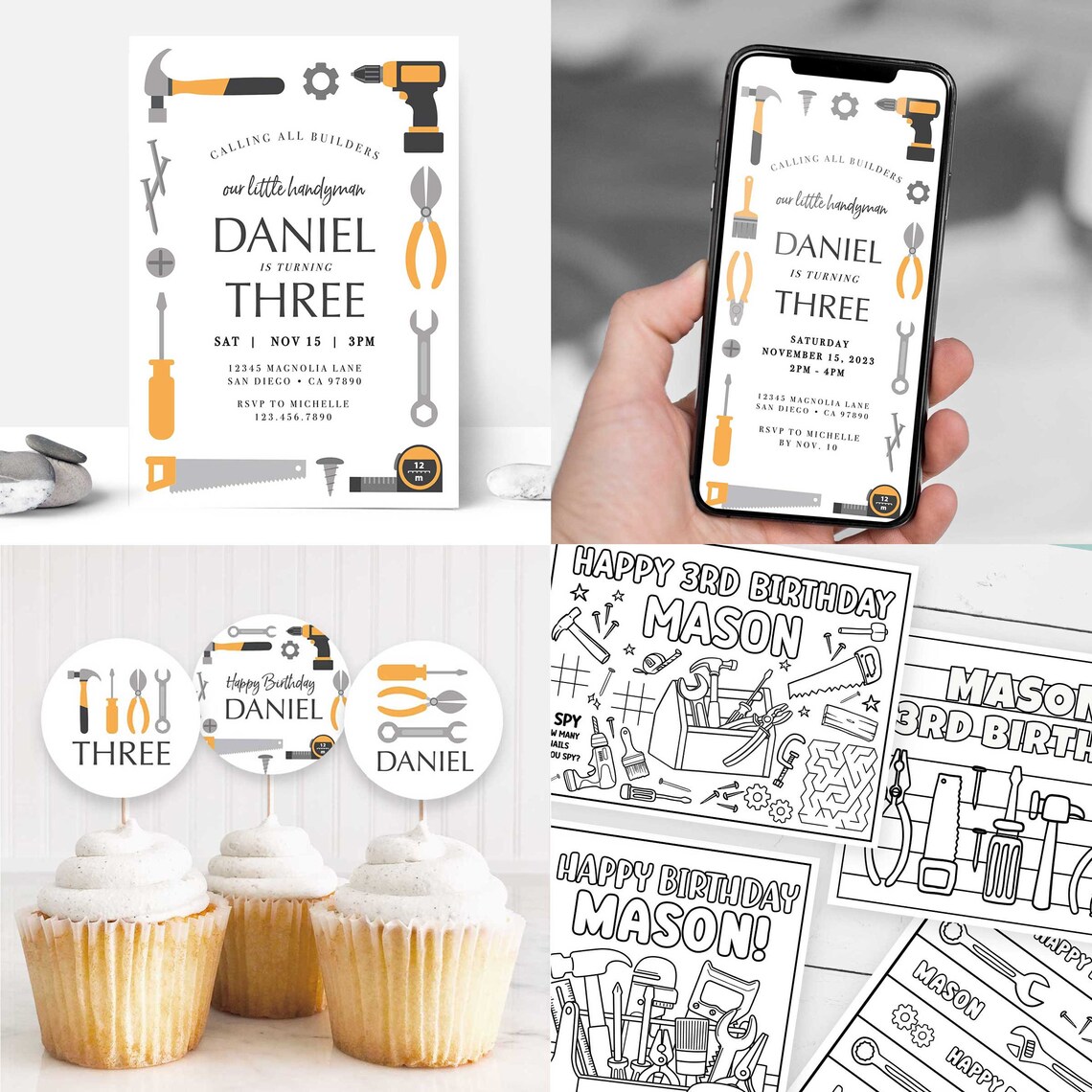 EDITABLE Builder Birthday Thank You Tag, Favor Tag, Hang Tag, Handyman ...