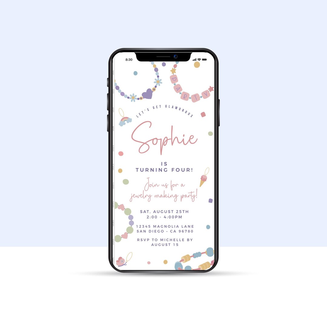 EDITABLE Jewelry Making Birthday Party Evite, E-vite, Email Text Invite ...