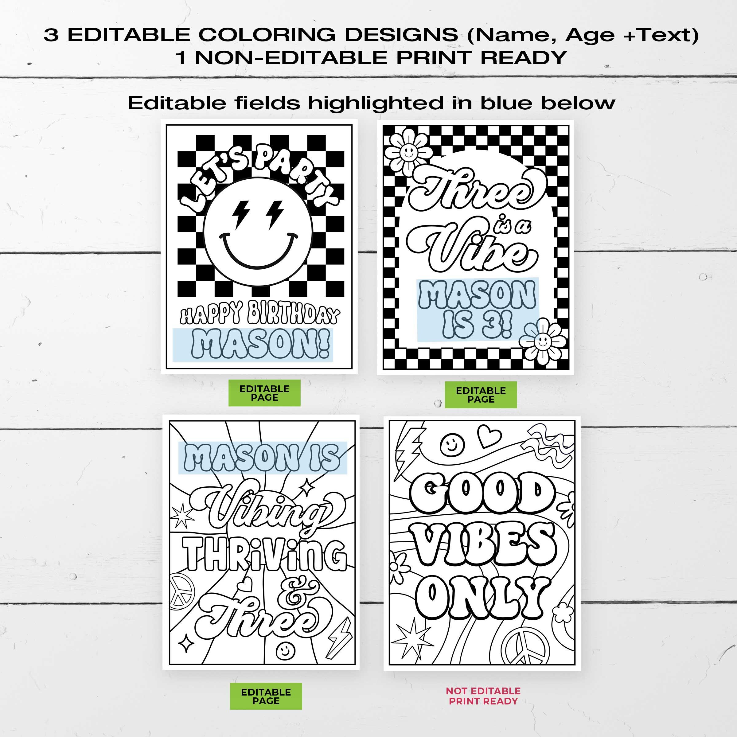 EDITABLE Cool | Vibing Thriving and Three Coloring Pages • 4 Designs 8. ...