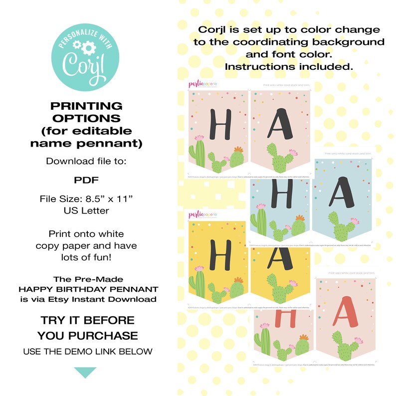 Llama Happy Birthday Banner and Bonus Editable Name Pennant / | Etsy