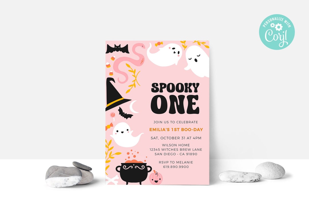 Spooky One Halloween Birthday Invitation, Groovy, Modern, First ...