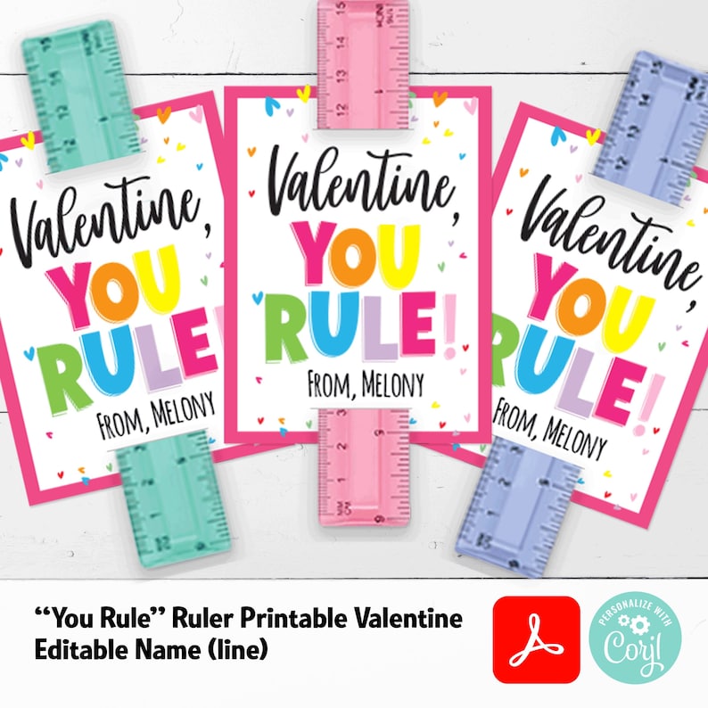 EDITABLE You Rule Valentine Card Ruler Valentine Classroom - Etsy