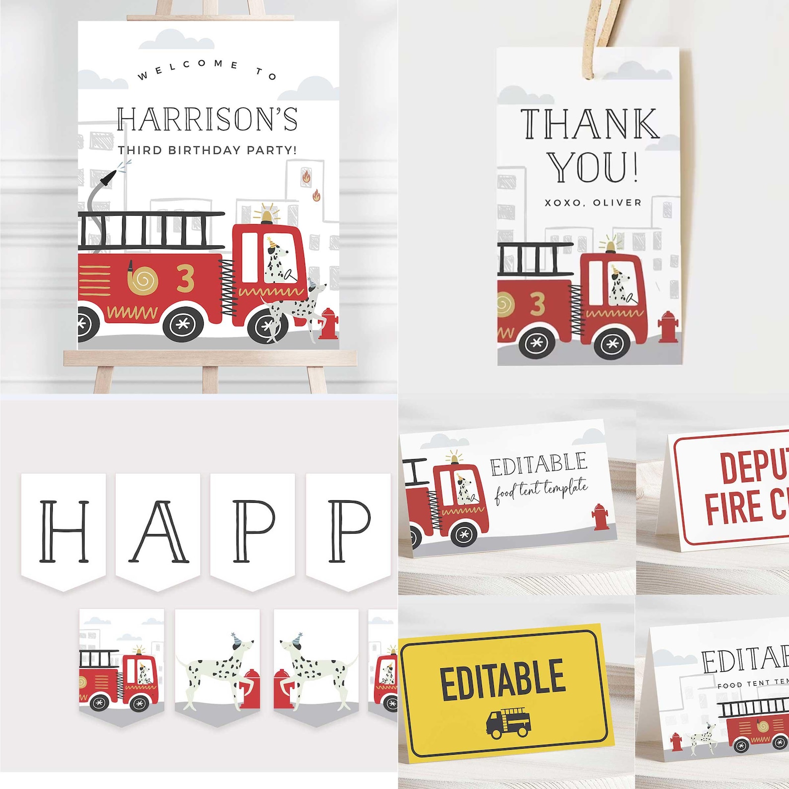 EDITABLE Fire Truck Thank You Card • Note Card, Stationery • Fireman ...