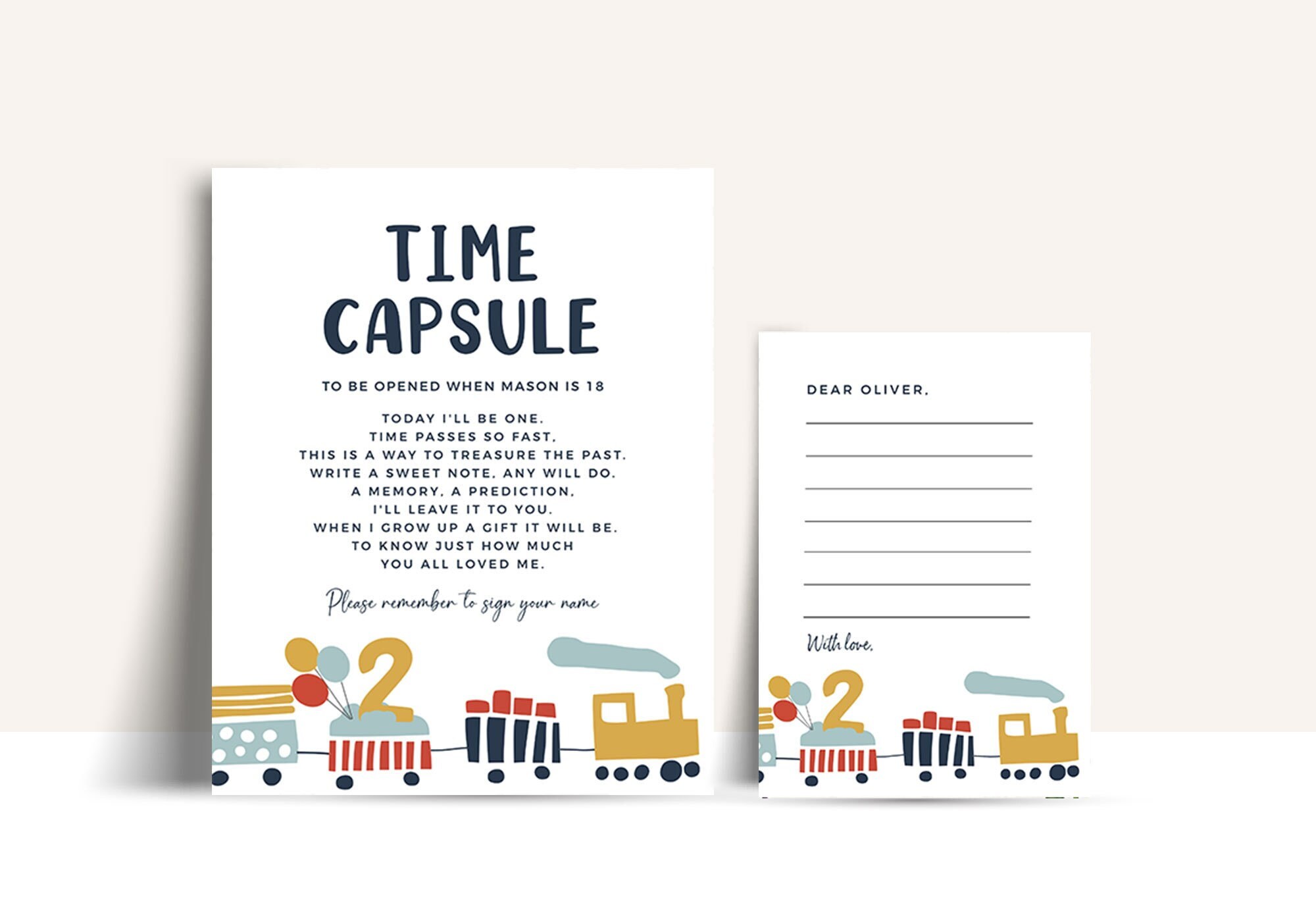 EDITABLE Train Birthday Party Time Capsule Modern Train - Etsy