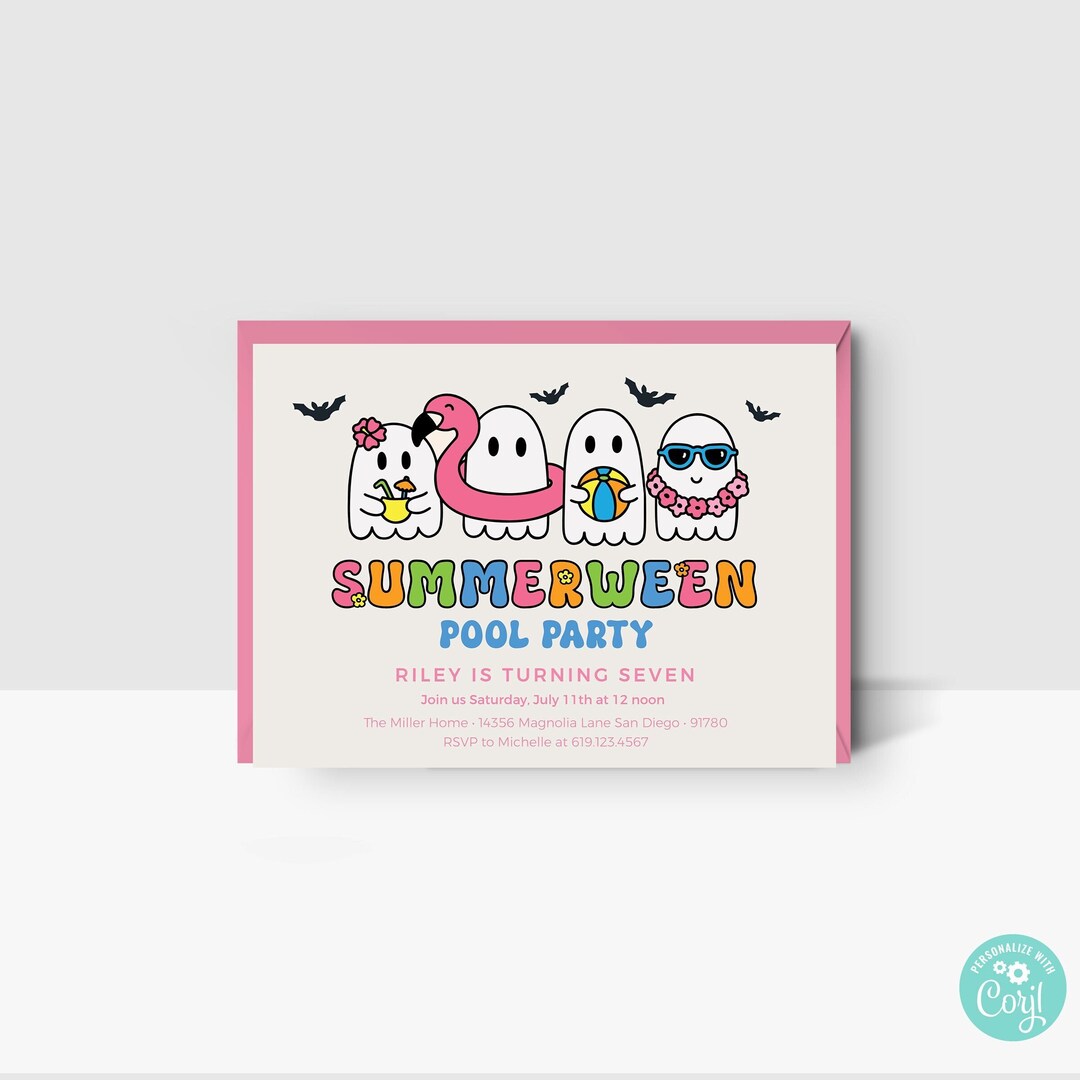 EDITABLE Summerween Birthday Party Invitation, Halloween Summer Party ...